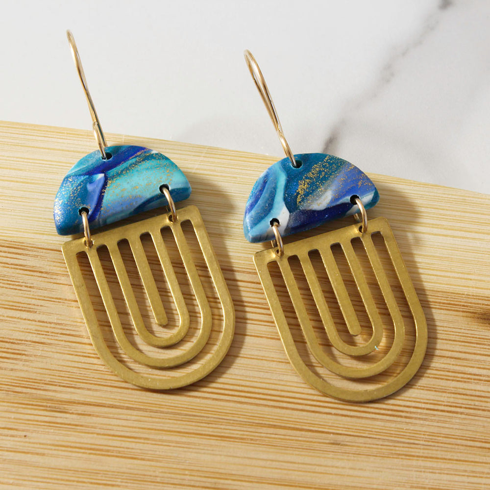 COLIBRI Earrings. White, Pink and Gold leaf Polymer Clay statement ear ...